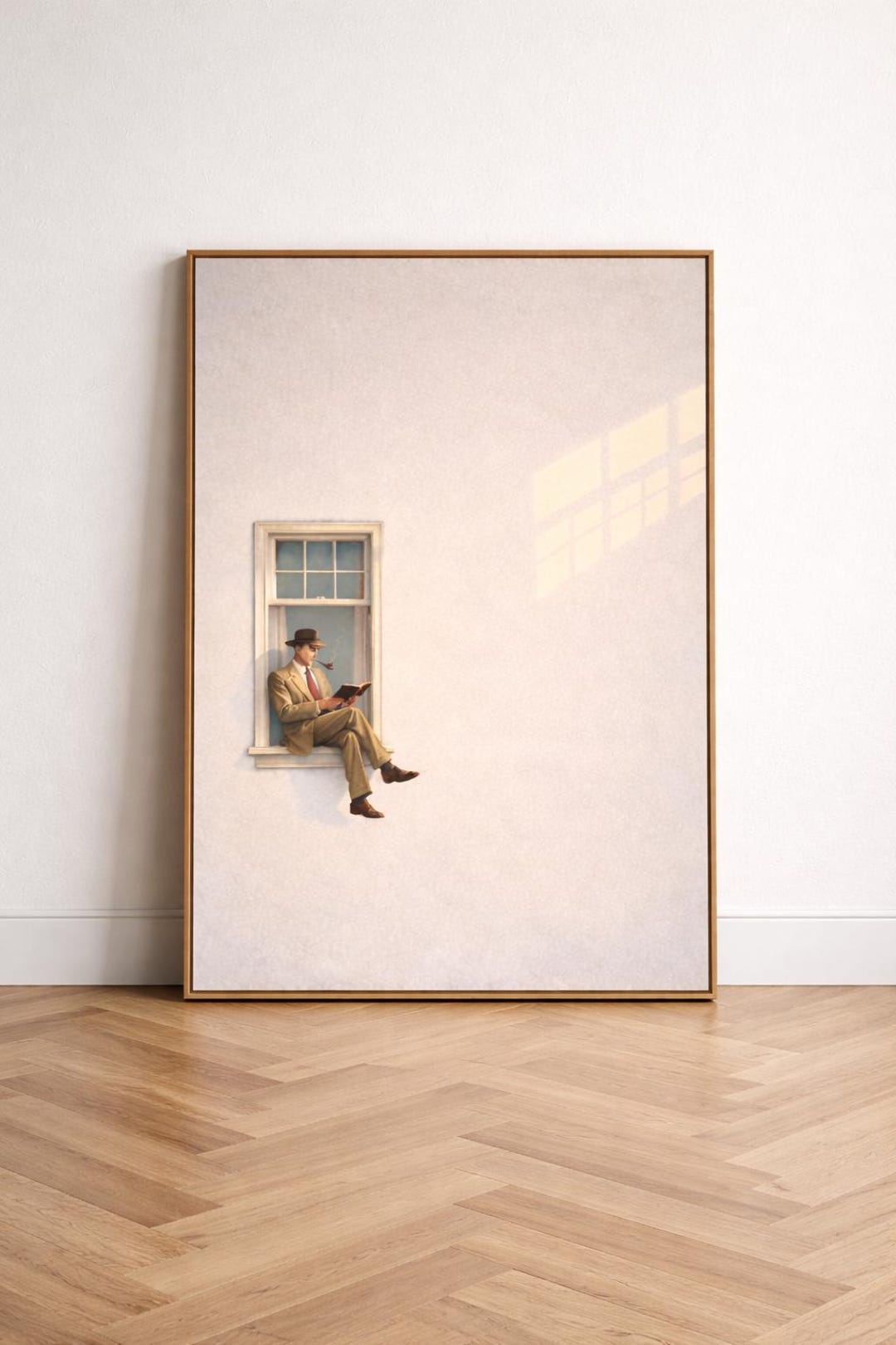 Man Reading Wall Art, Window Illustration Print, Minimalist Gentleman ...