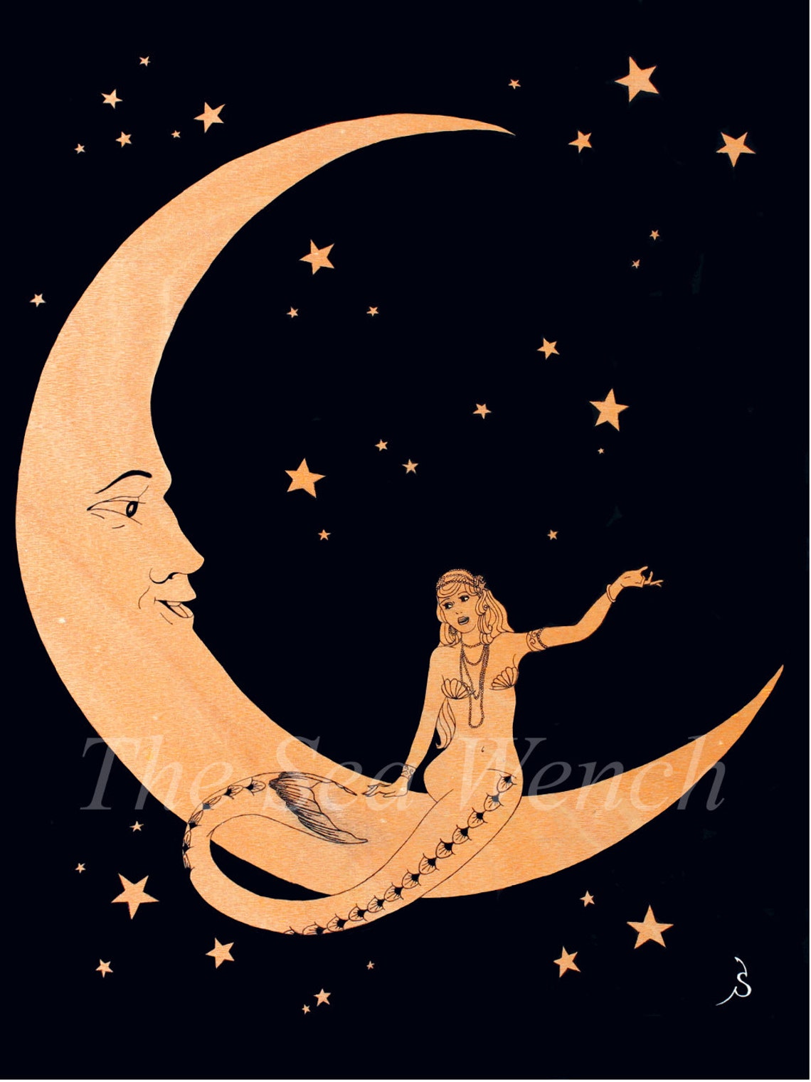 Paper Moon Mermaid Art Print 12" X 16" - Etsy