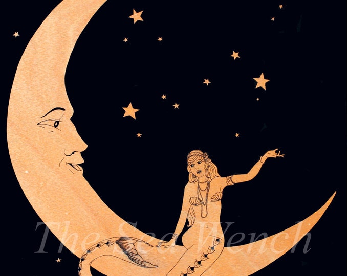 Paper Moon Mermaid Art Print 12 X 16 - Etsy