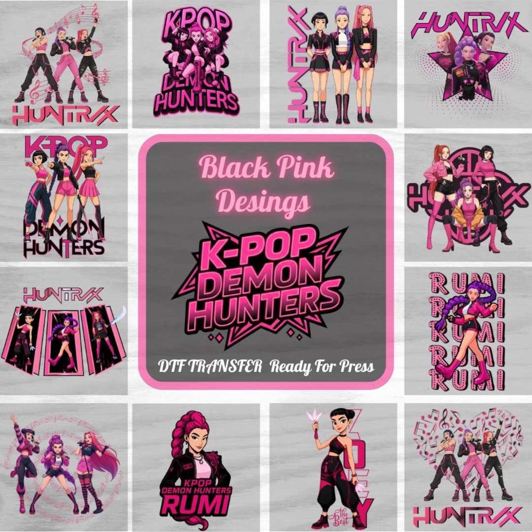 Pink Black Kpop Demon Hunters Graphic Art, Huntrix Girl Group Ready to ...
