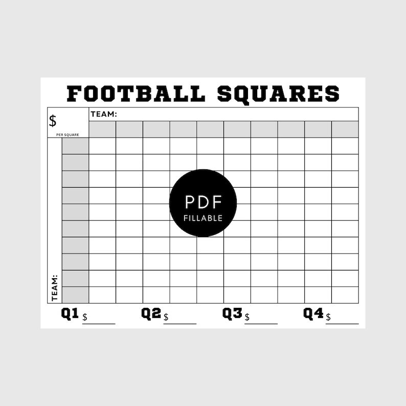 Editable Football Squares | 100 Square Football Grid | Football ...