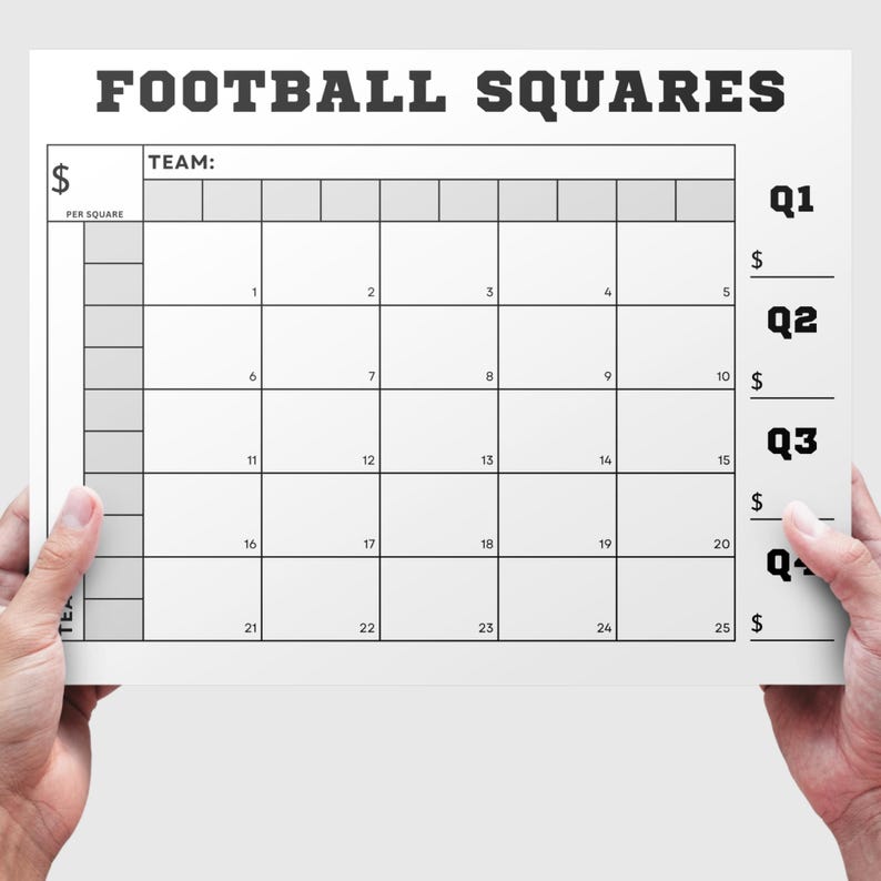 Editable Football Squares | 100 Square Football Grid | Football ...