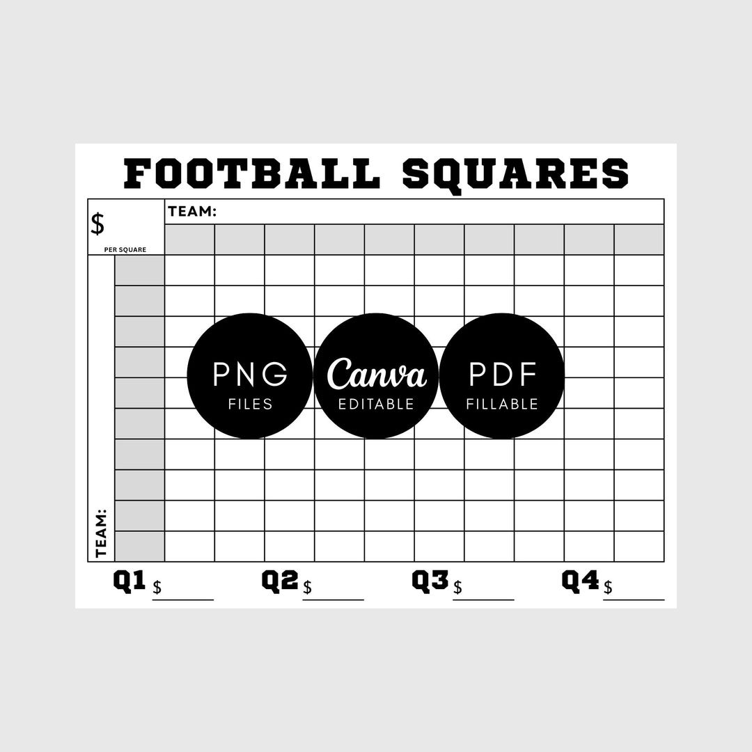 Editable Football Squares | 100 Square Football Grid | Football ...