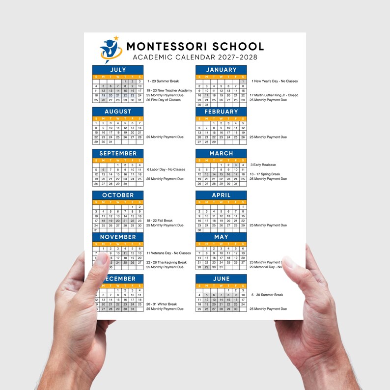 Montessori School Calendar 2027-2028 | Canva Template | Digital ...