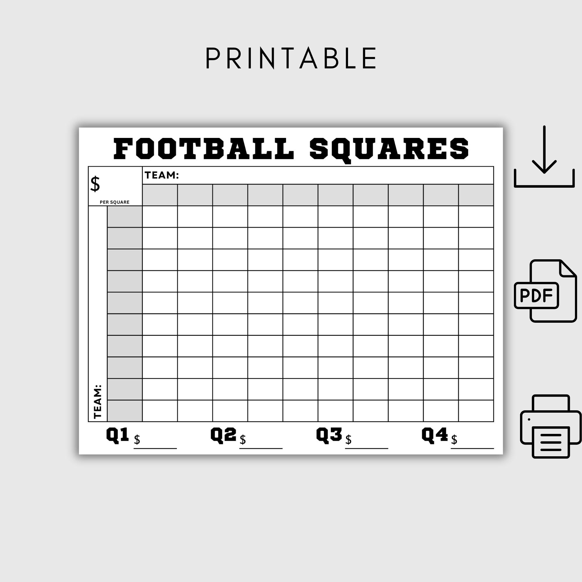 Editable Football Squares | 100 Square Football Grid | Football ...