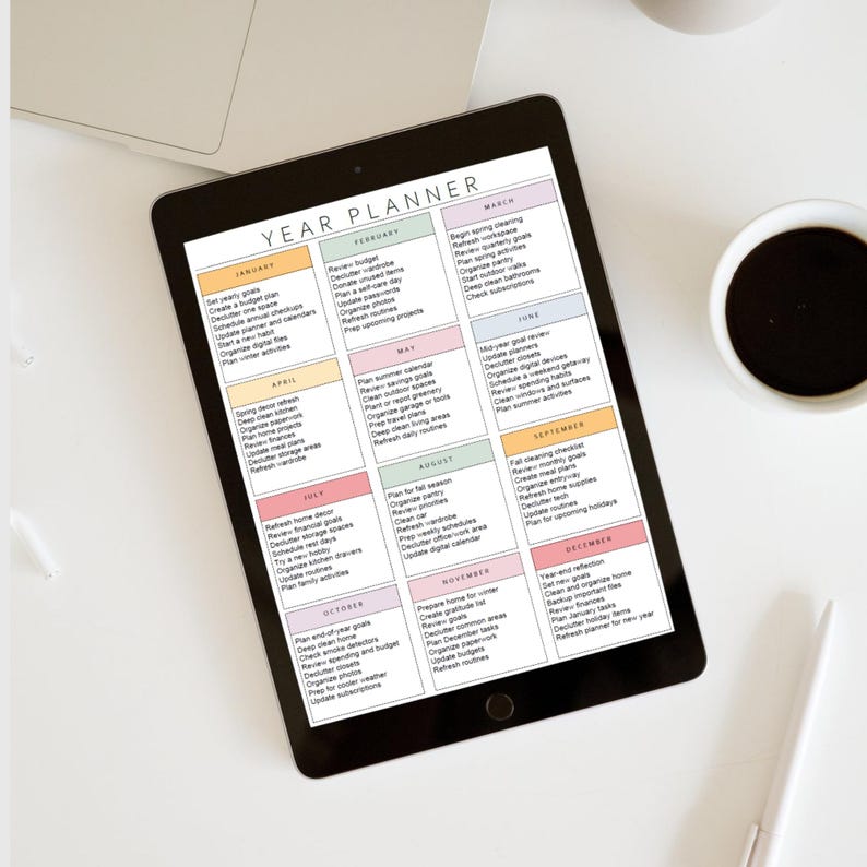 Editable Yearly Planner, Printable Yearly Overview on One Page, Year at a Glance, Undated ...