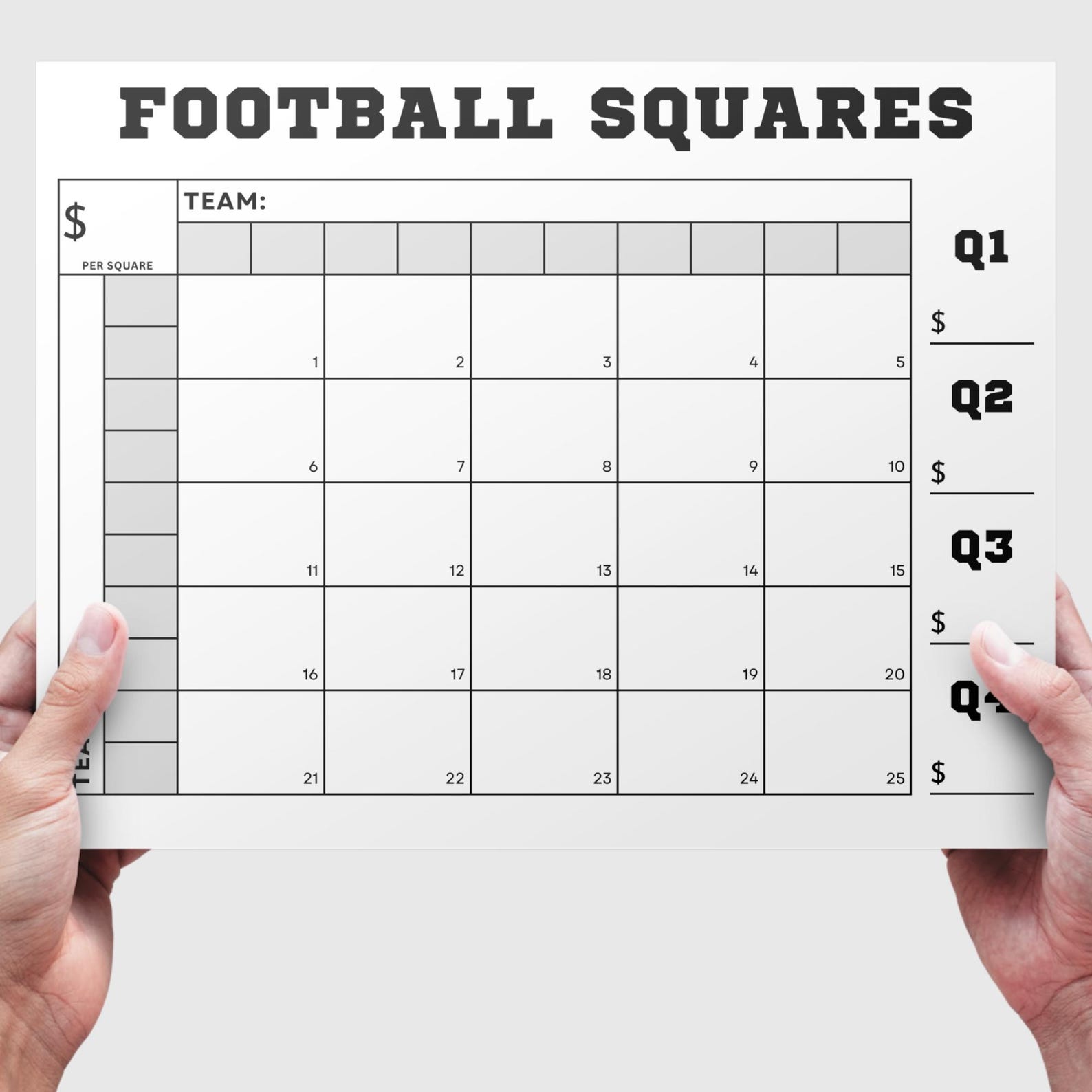Editable Football Squares | 100 Square Football Grid | Football ...