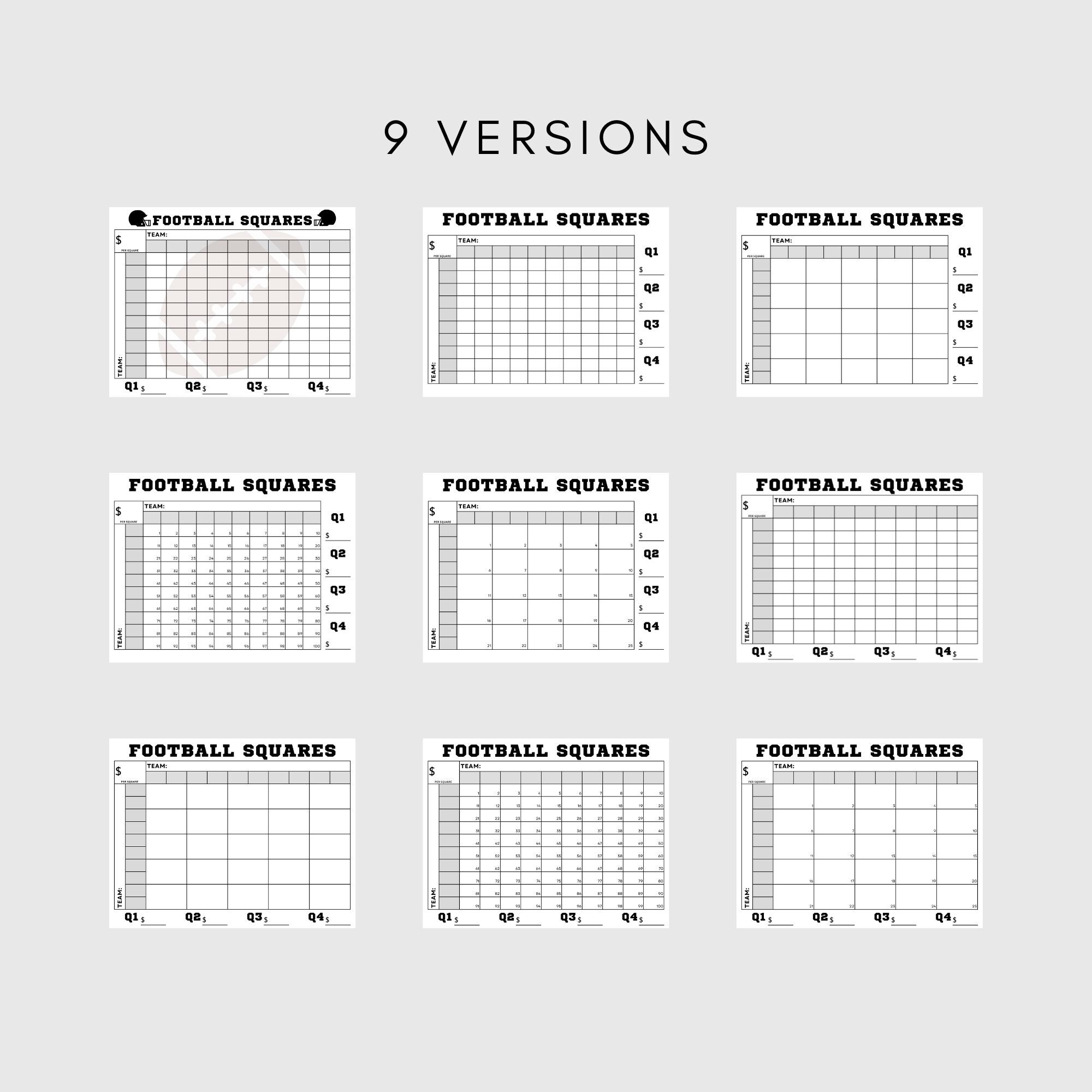 Editable Football Squares | 100 Square Football Grid | Football ...