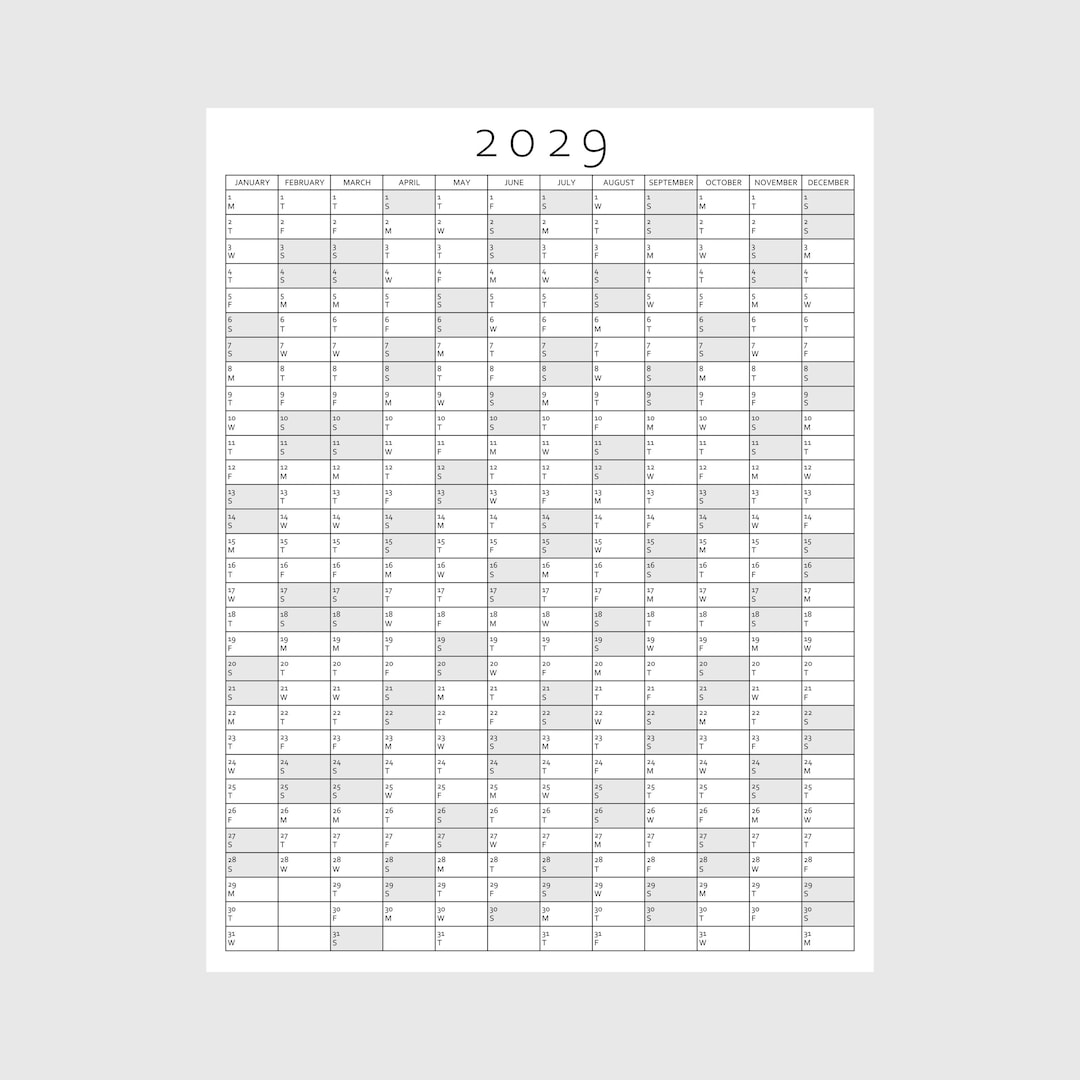 2029 Yearly Planner Printable, Yearly Planning Calendar, Calendar ...