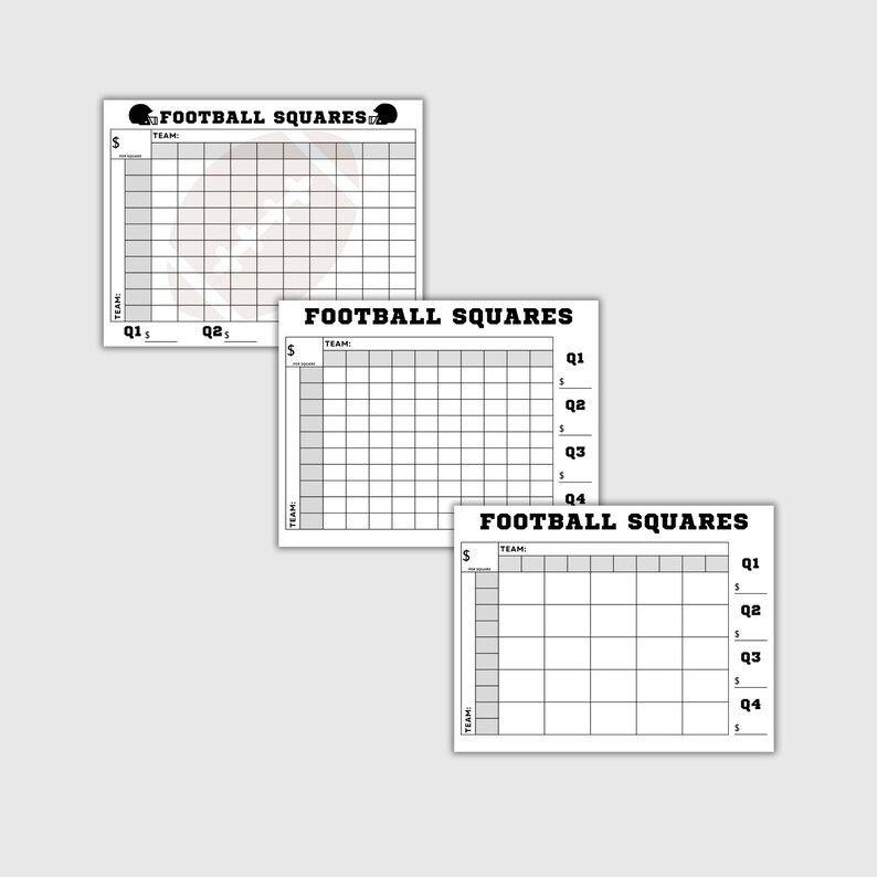 Editable Football Squares | 100 Square Football Grid | Football ...
