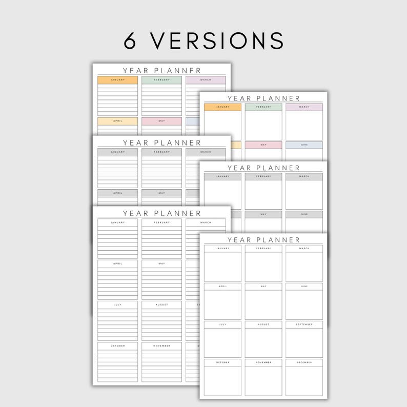 Editable Yearly Planner, Printable Yearly Overview on One Page, Year at a Glance, Undated ...