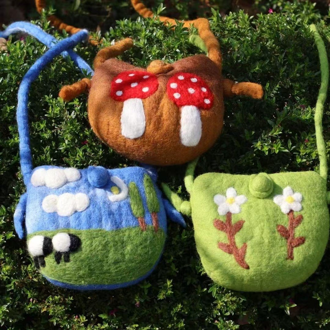 Handmade Felted Wool Crossbody Bag, Wool Felt Coin Purse,wool Felted ...