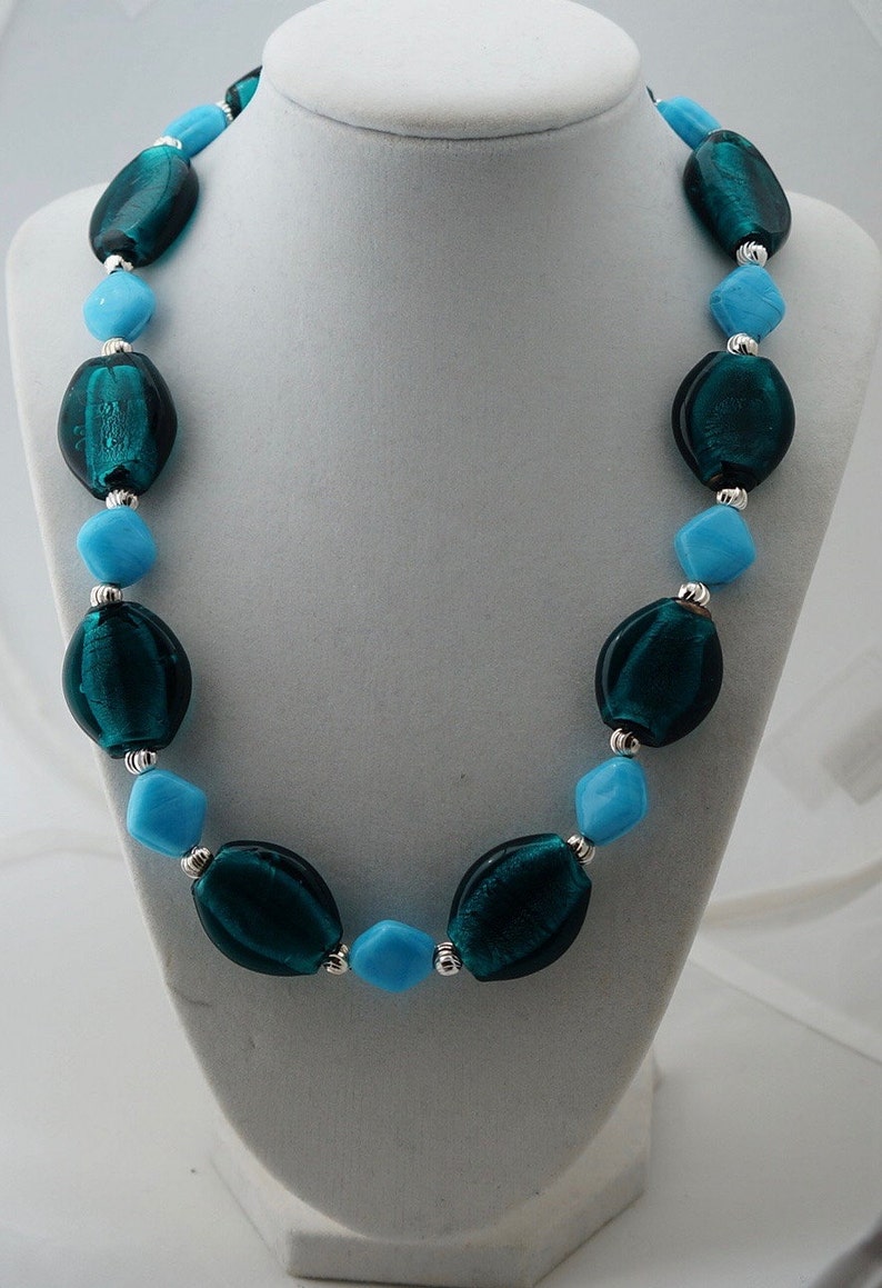 Blue Glass Bead Necklace Set, Bright Blue Necklace, Royal Blue Necklace ...