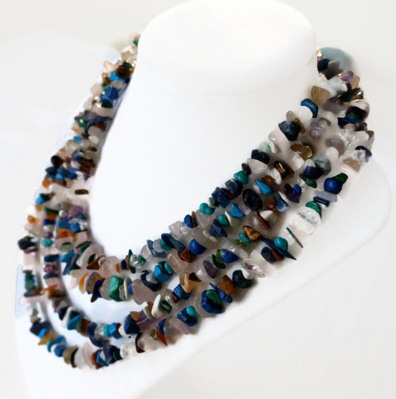 Multi Color Gemstone Chip Necklace, Semi Precious Chip Necklace, Extra ...