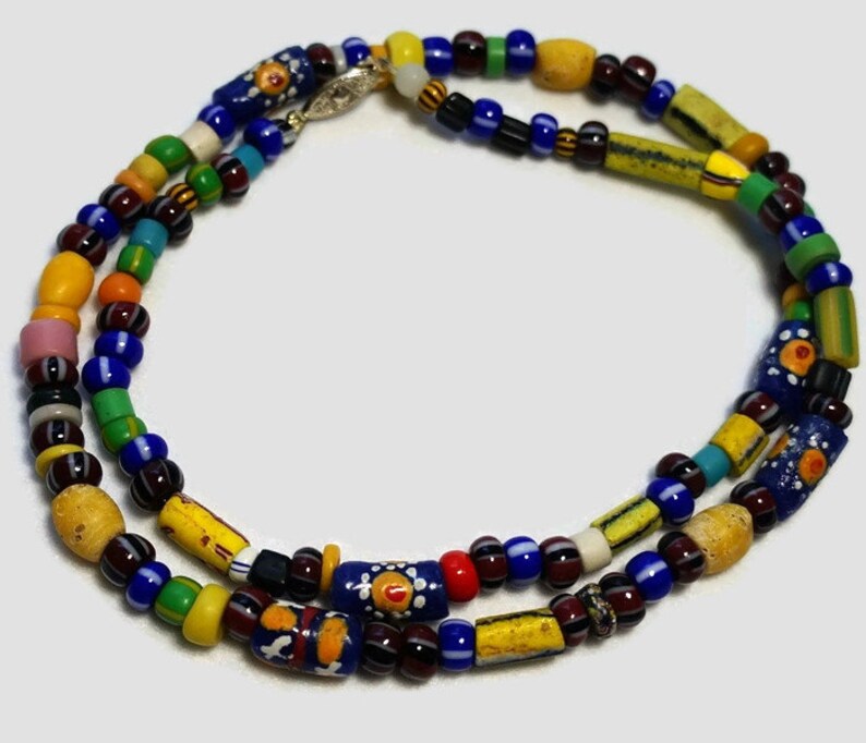 African Ceramic Bead Necklace, Multi Color Bead Necklace, African ...
