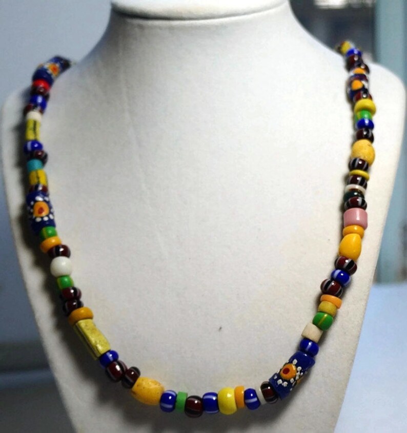 African Ceramic Bead Necklace Multi Color Bead Necklace African