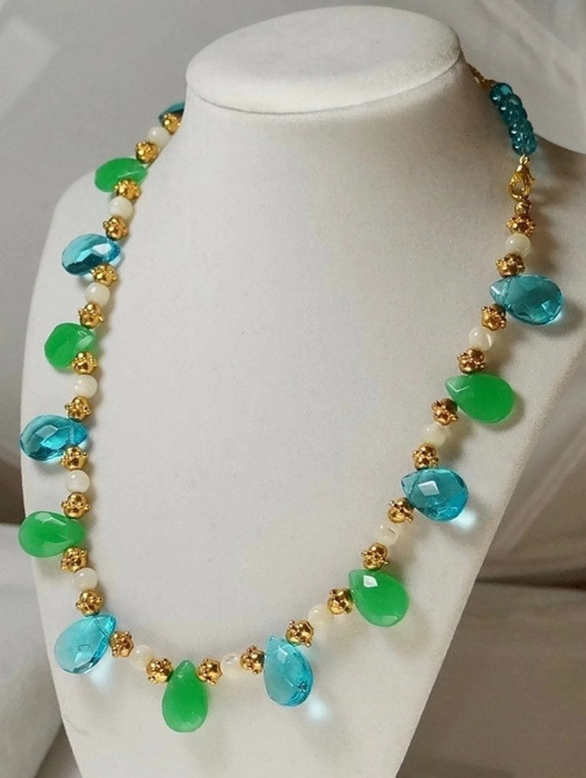 Blue Green Agate Necklace, Gemstone Necklace, Semi Precious Stones ...
