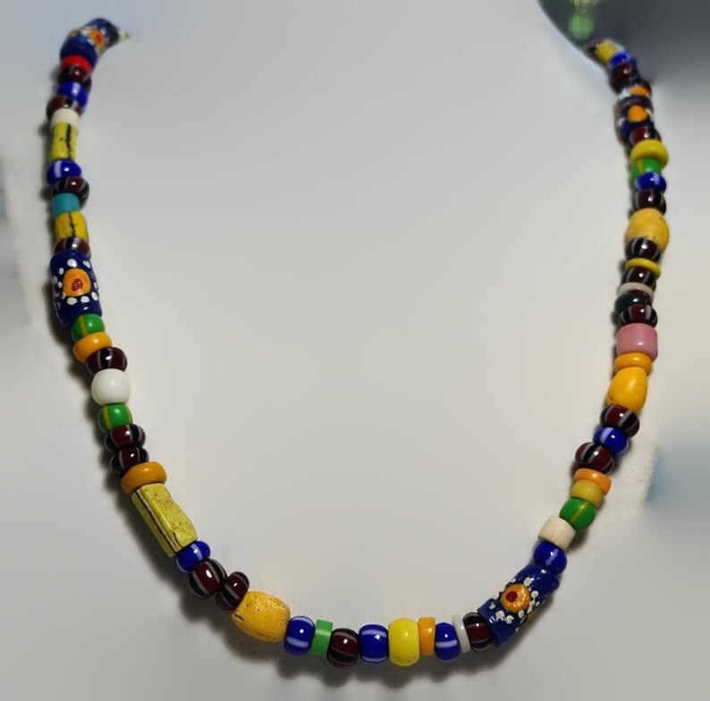 African Ceramic Bead Necklace Multi Color Bead Necklace African