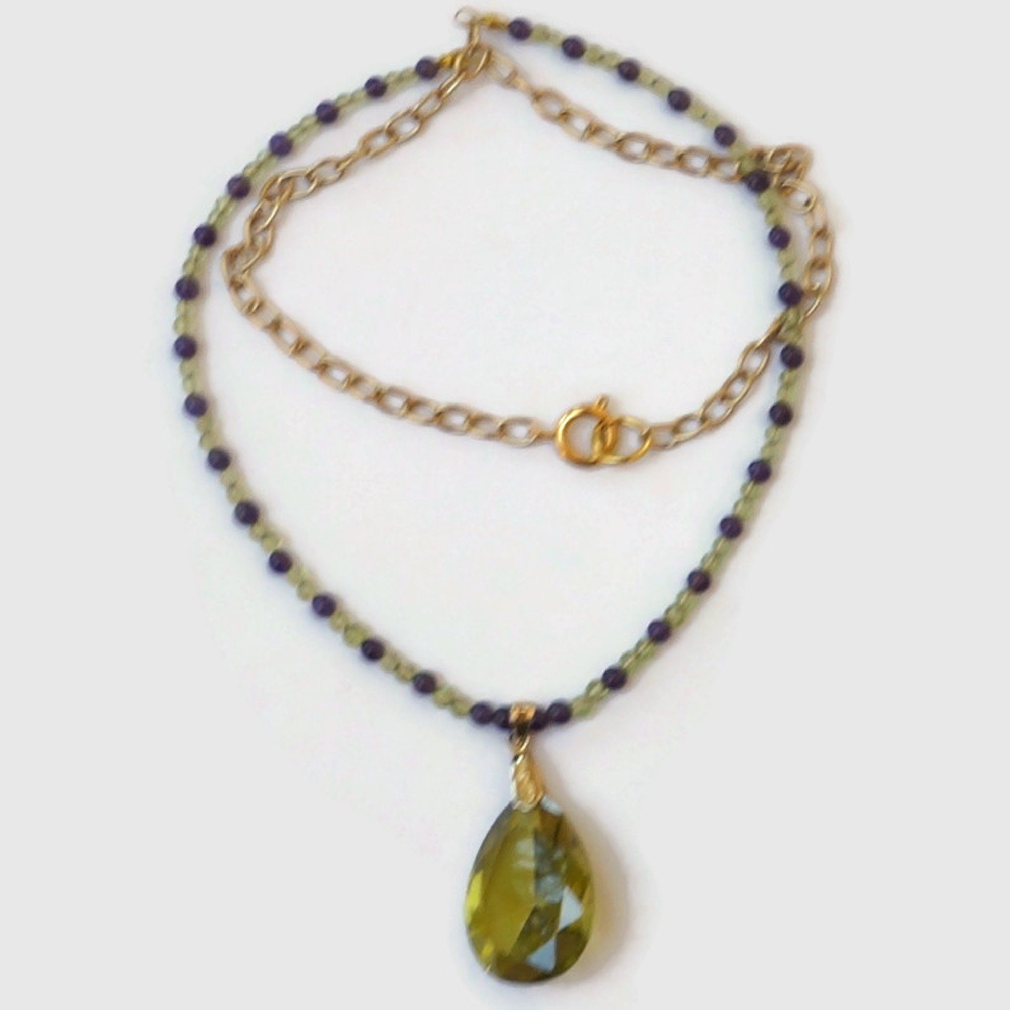 Buy Peridot CZ Pendant Necklace, Amethyst and Peridot Beads, Cubic ...