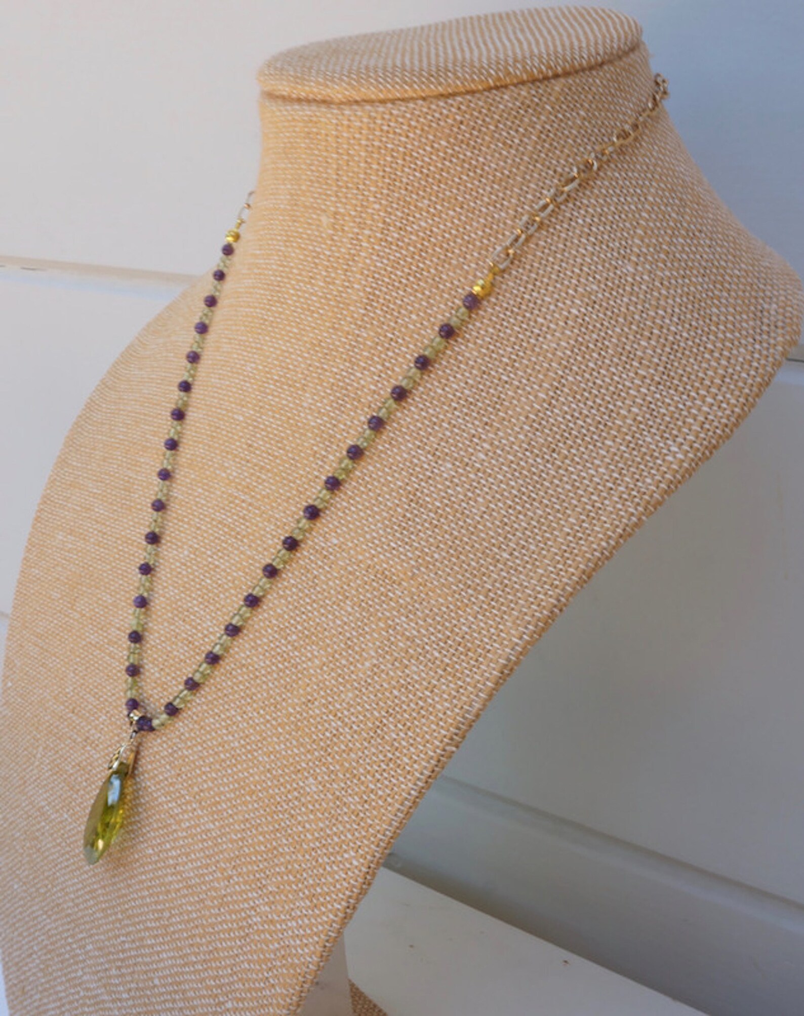 Buy Peridot CZ Pendant Necklace, Amethyst and Peridot Beads, Cubic ...