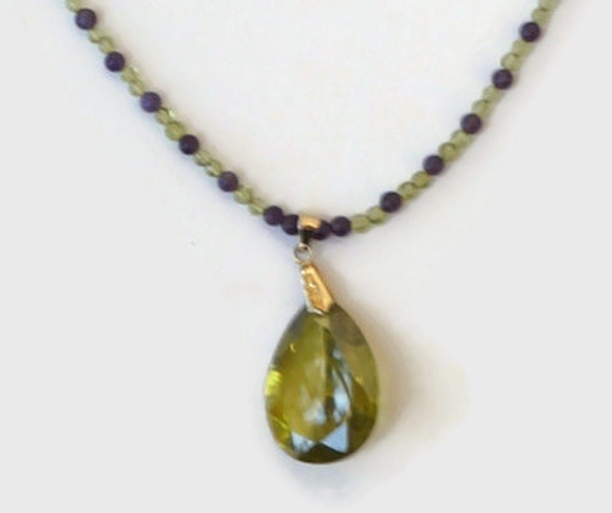 Buy Peridot CZ Pendant Necklace, Amethyst and Peridot Beads, Cubic ...