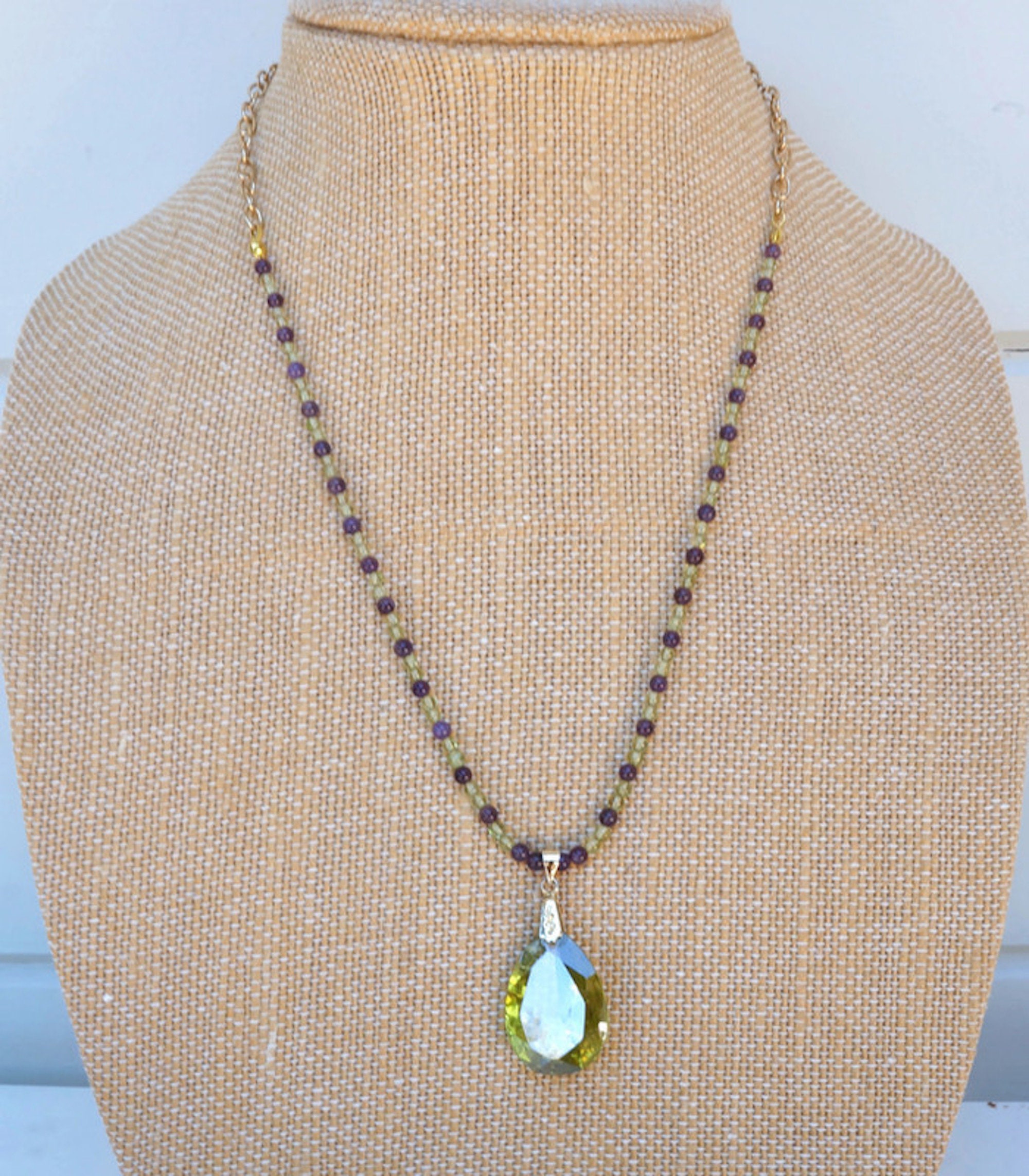 Buy Peridot CZ Pendant Necklace, Amethyst and Peridot Beads, Cubic ...