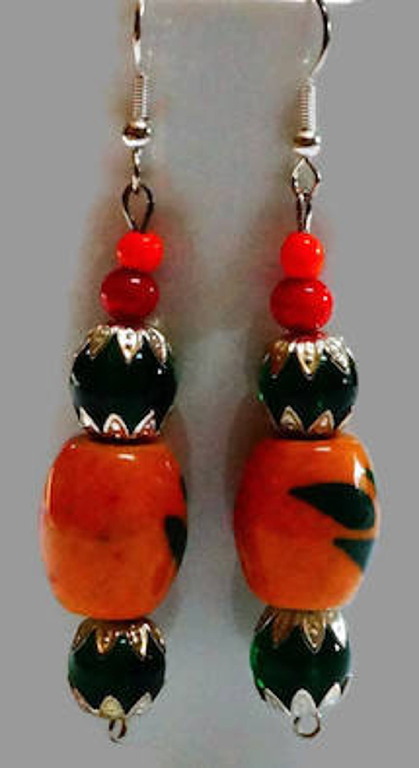 Ellipse Oval Shaped Beaded Earrings Orange and Green Bead - Etsy India