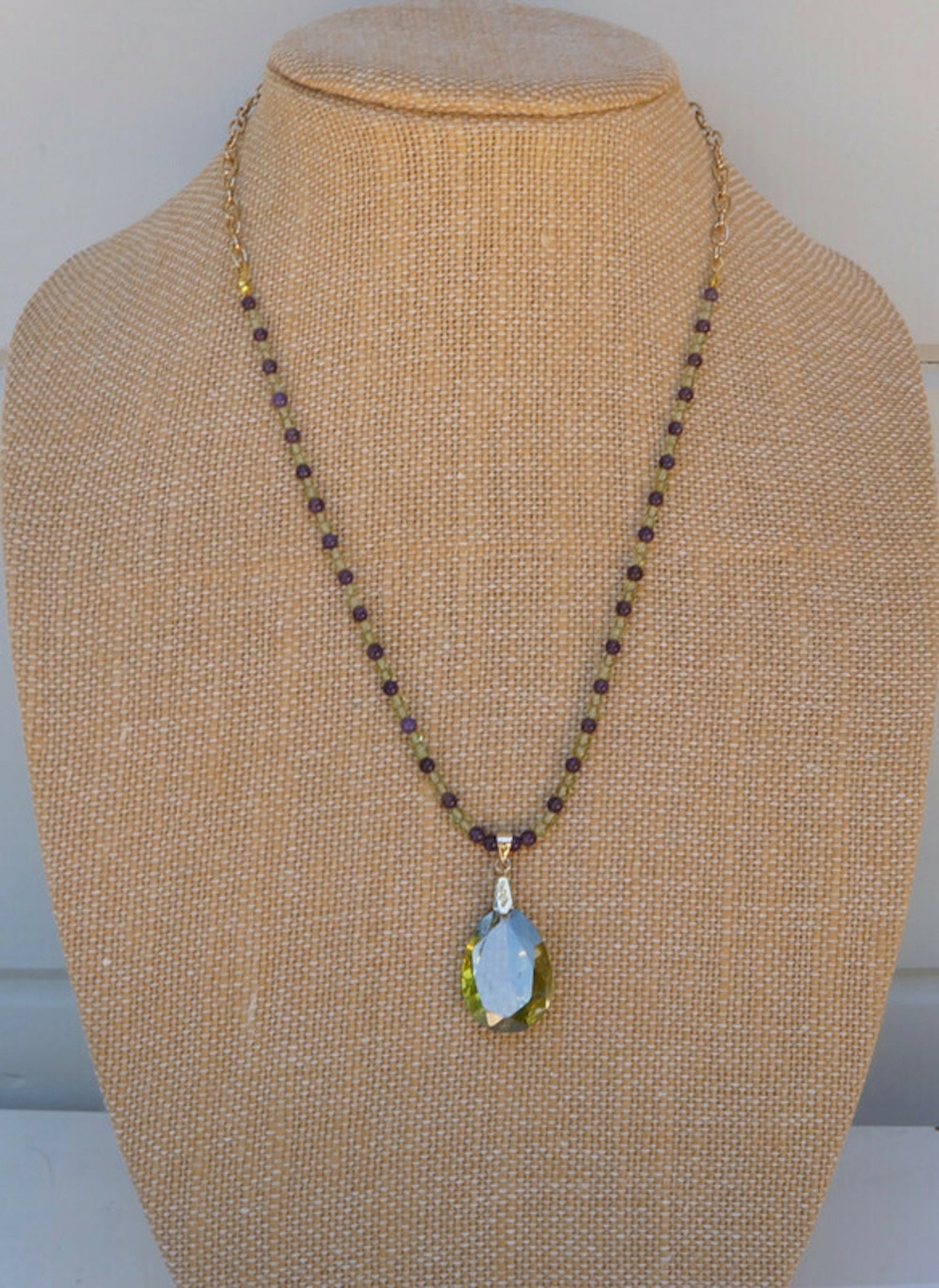 Buy Peridot CZ Pendant Necklace, Amethyst and Peridot Beads, Cubic ...