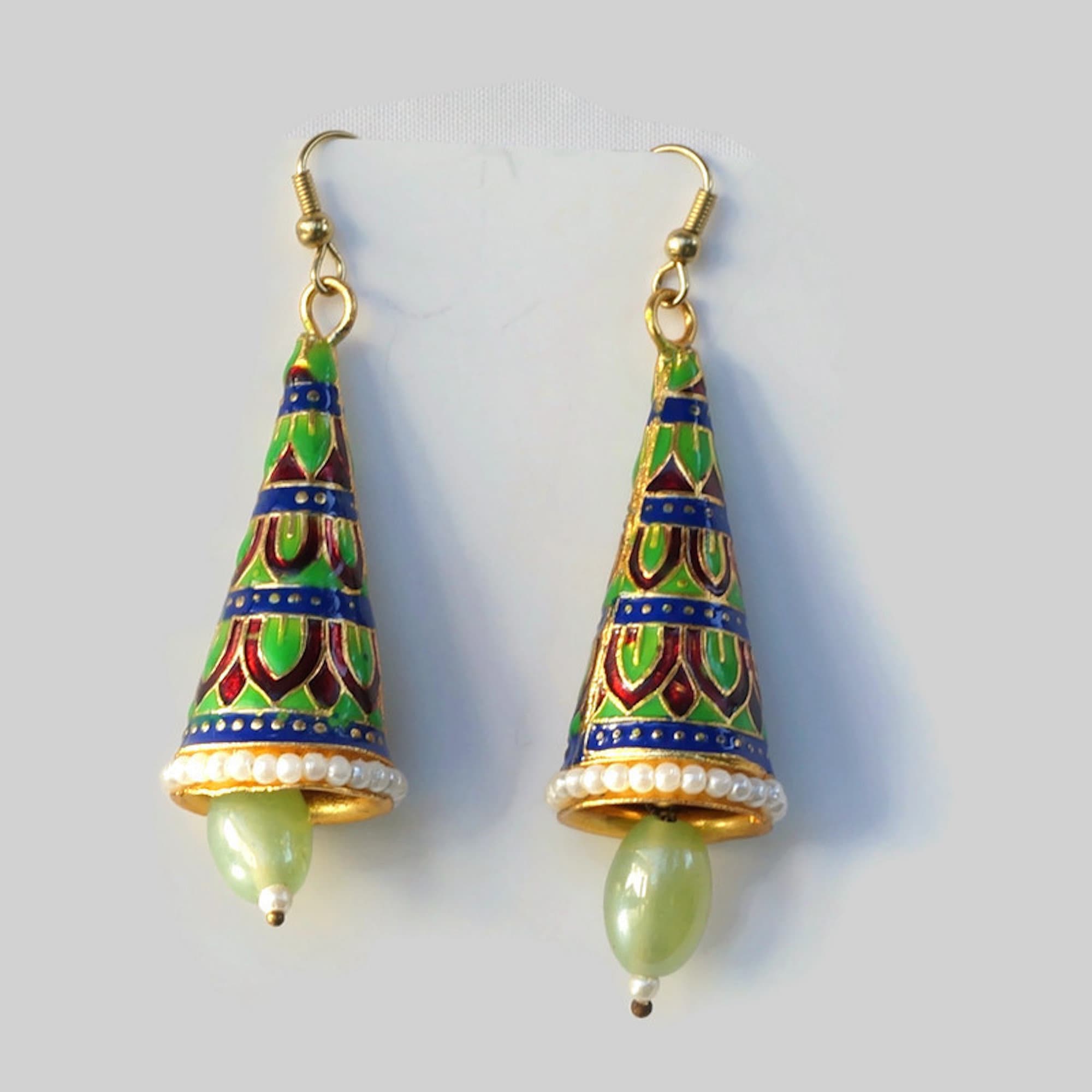 Cone Earrings Ethnic Earrings Green Enamel Earrings Cone | Etsy
