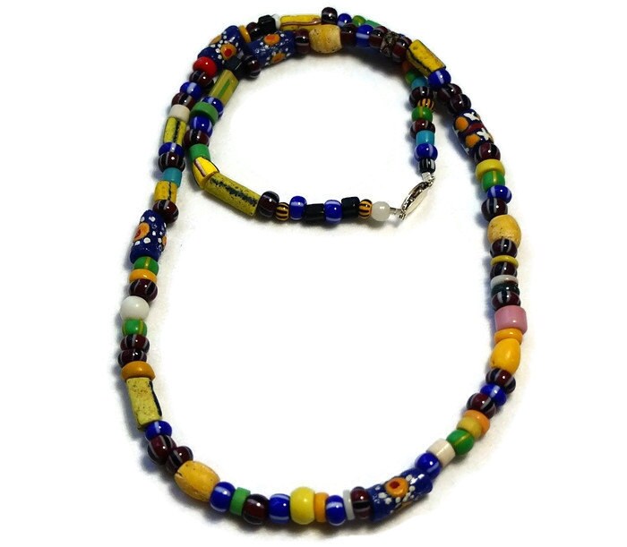 African Ceramic Bead Necklace, Multi Color Bead Necklace, African ...