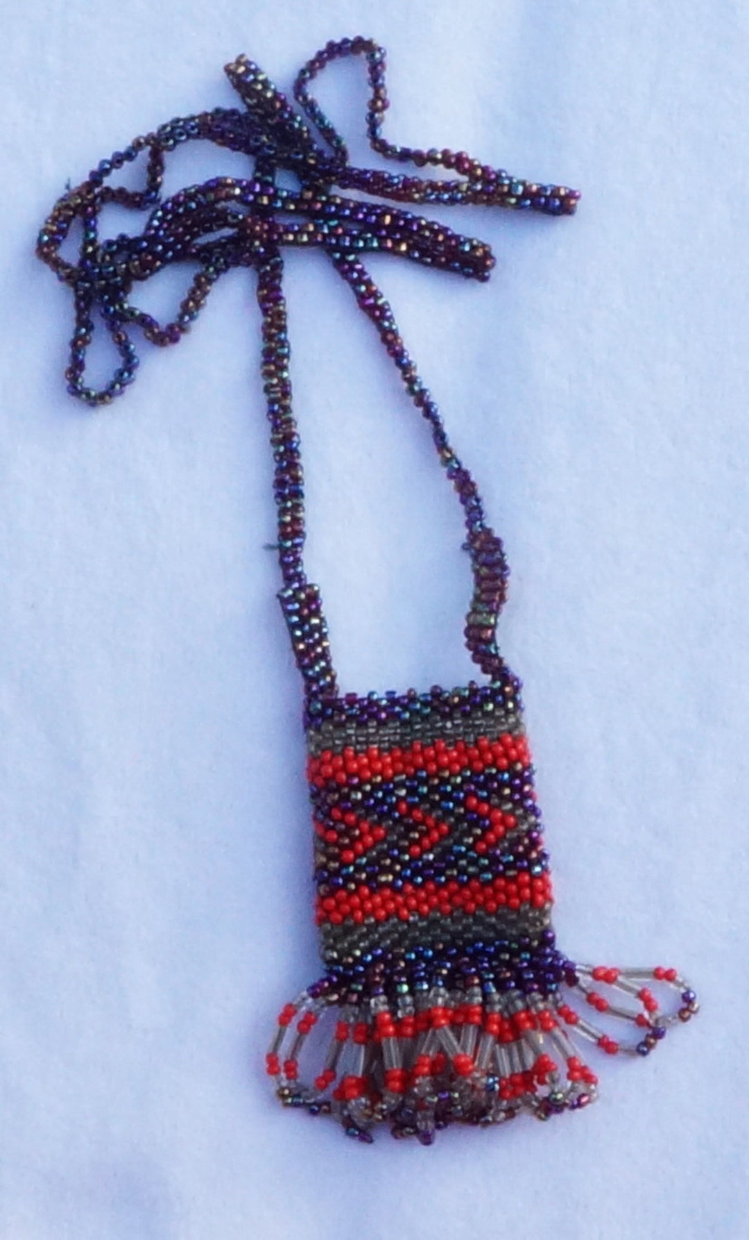 Seedbead Amulet/ Seed Bead Necklace / Seed Bead Purse Necklace - Etsy