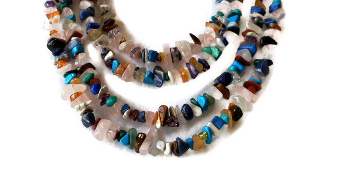 Multi Color Gemstone Chip Necklace, Semi Precious Chip Necklace, Extra ...