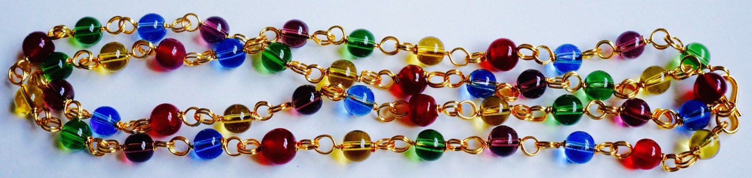 Wire Wrapped Multi Color Bead Necklace / Multi Color Glass - Etsy
