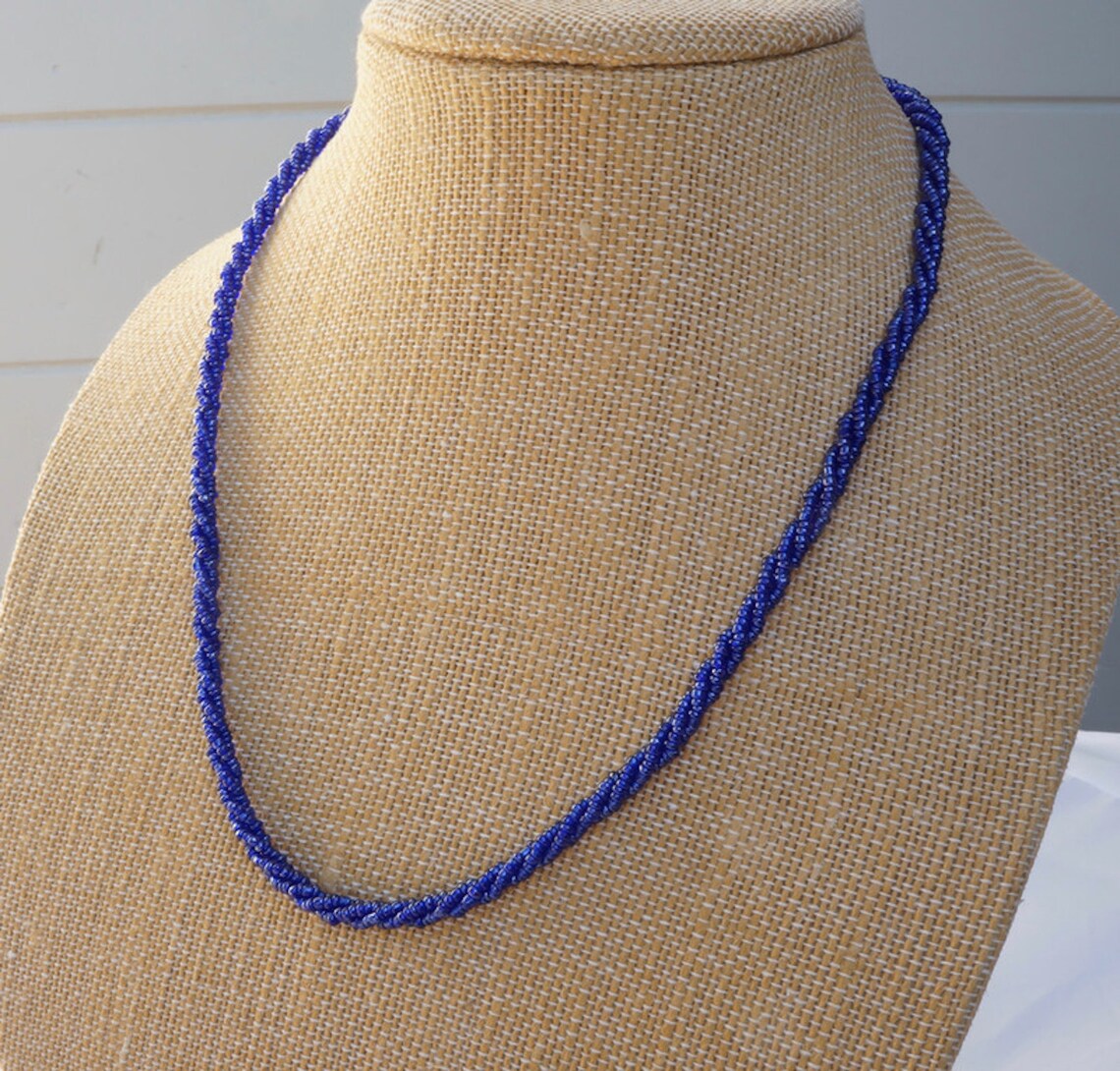 Rope Necklace Beaded Rope Blue Seed Bead Necklace Twisted | Etsy
