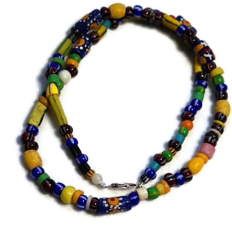 African Ceramic Bead Necklace Multi Color Bead Necklace African