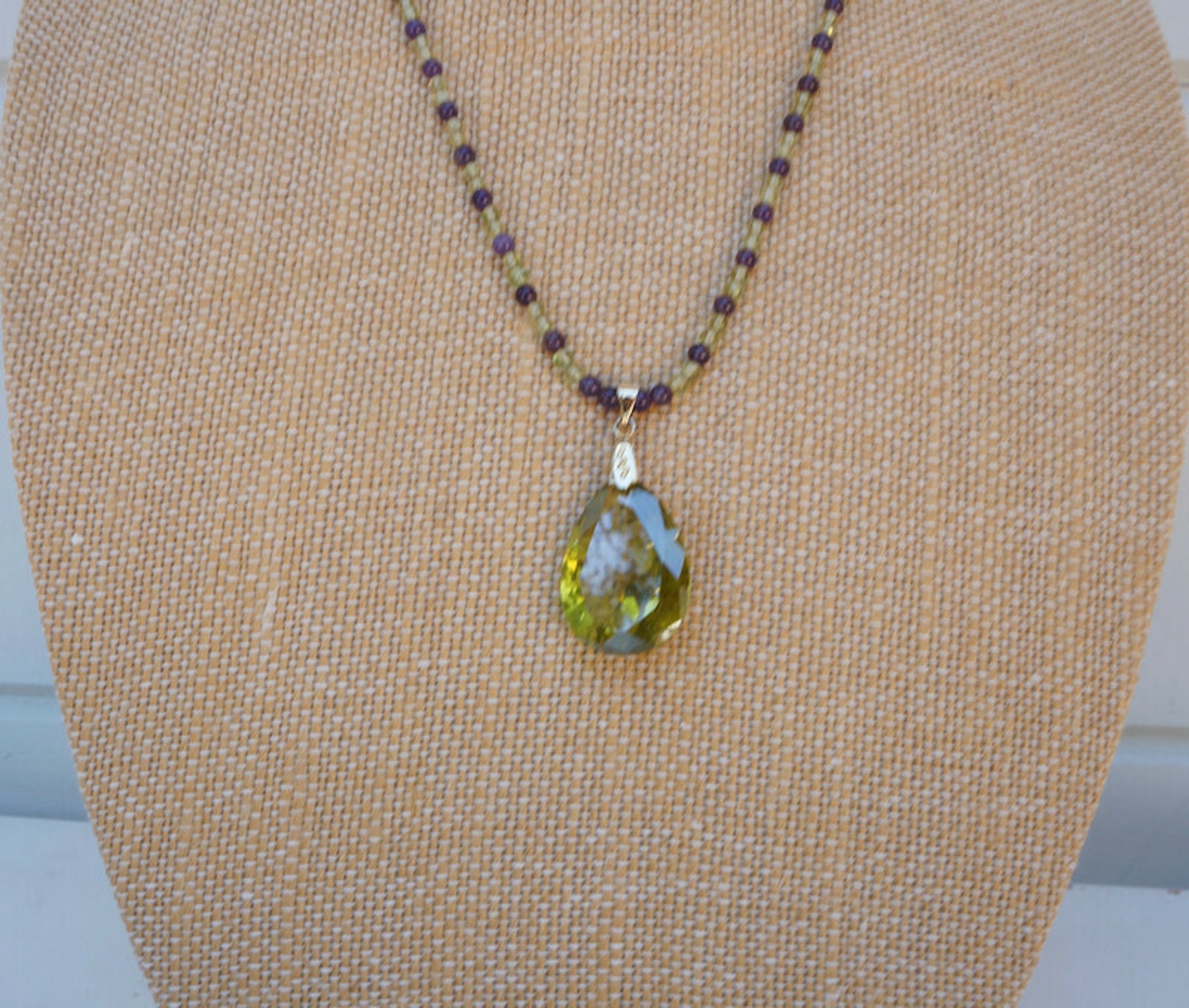 Buy Peridot CZ Pendant Necklace, Amethyst and Peridot Beads, Cubic ...