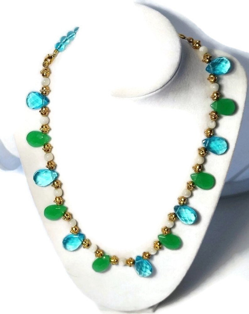 Blue Green Agate Necklace, Gemstone Necklace, Semi Precious Stones ...