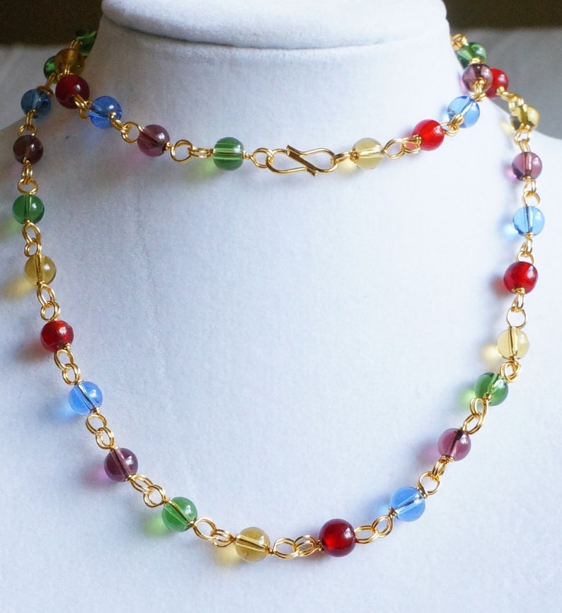Wire Wrapped Multi Color Bead Necklace / Multi Color Glass - Etsy