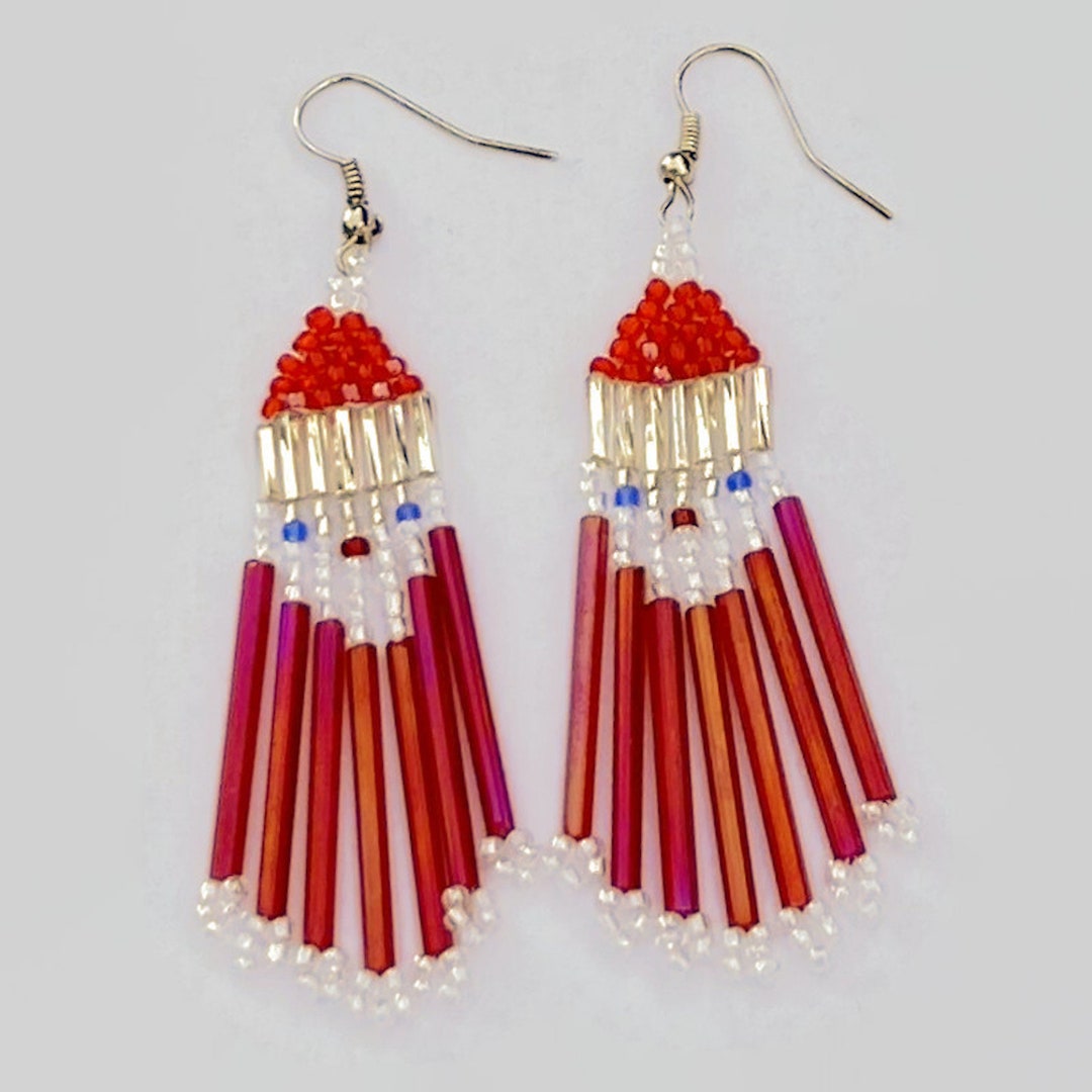 Santa Claus Earrings, Santa Beaded Fringe Earrings, Santa Claus Dangle ...