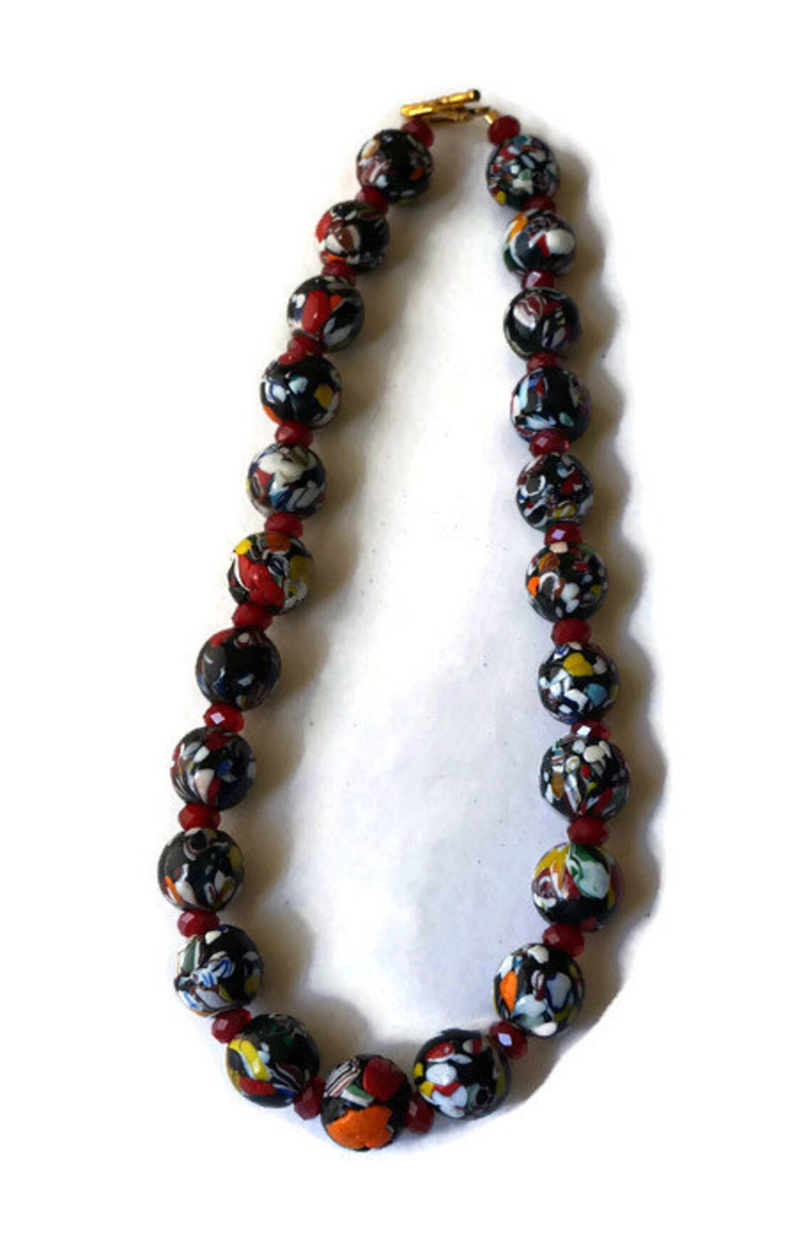 Multi Color Glass Bead Necklace Marble Bead Necklace Stained - Etsy