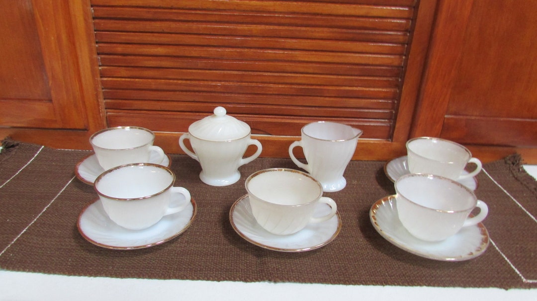 Vintage 13-piece Set of Fire-king Oven Ware USA White Swirl Milk Glass ...