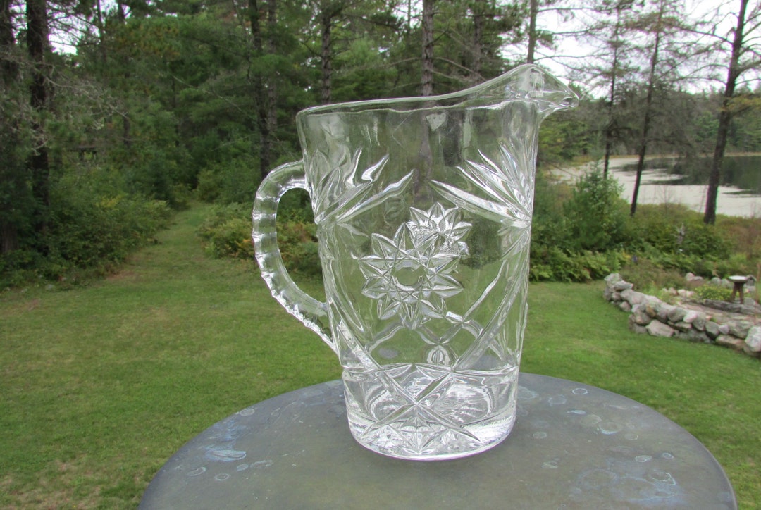 Vintage Cut Glass Star Glass Pitcher Ornate Starburst Mid Century ...