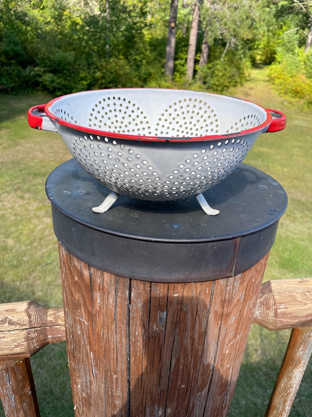 Vintage Red and White Enamel Ware Colander - Etsy