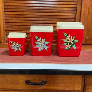 Vintage Red Floral Canister Set - Etsy
