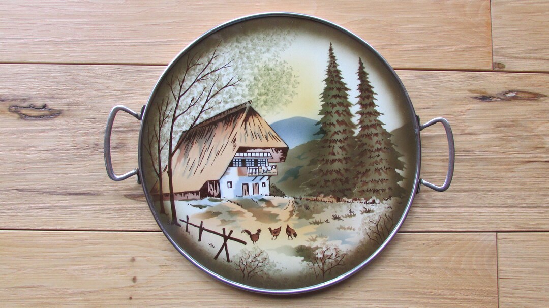 Vintage Bavarian German Serving Tray Large Trivet Farmhouse Keramik ...