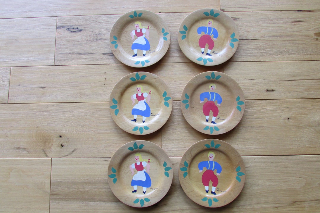 Vintage Wooden Hand Painted Dutch Plates Set of 6 Made in Antigo ...