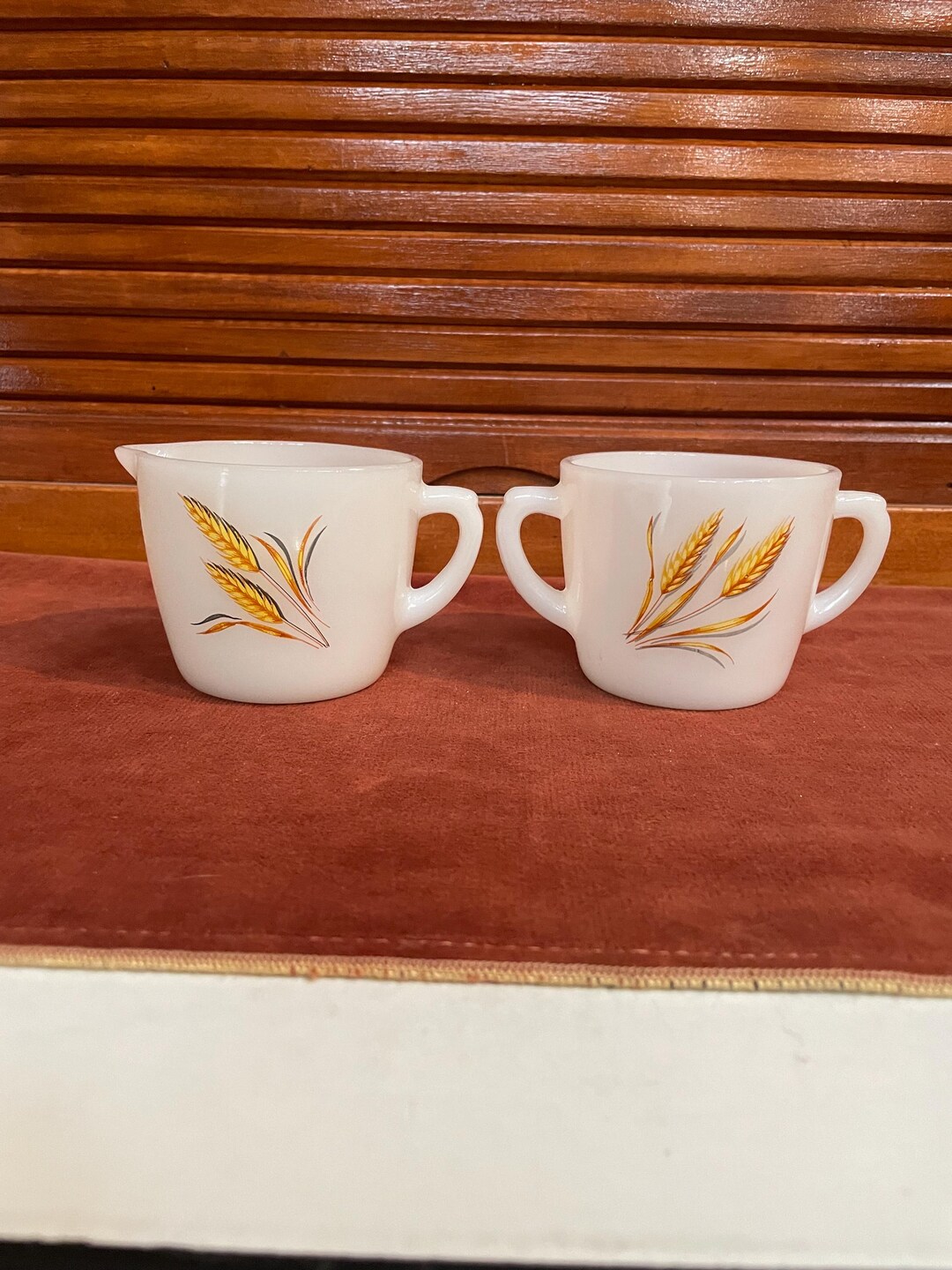 Vintage Fire King Wheat Pattern Sugar and Creamer Set - Etsy