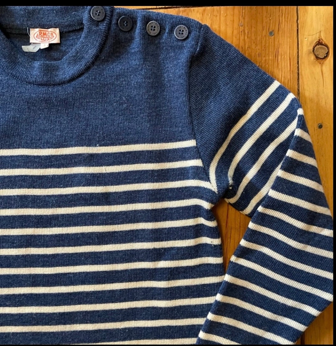 Armor Lux Wool Sweater Breton Blue and White - Etsy Australia