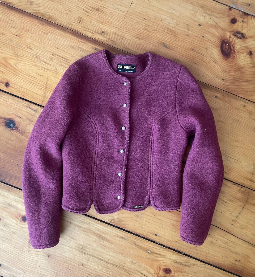 Vintage 90a Geiger Jacket Worsted Wool Fitted Berry Classic Minimalist ...