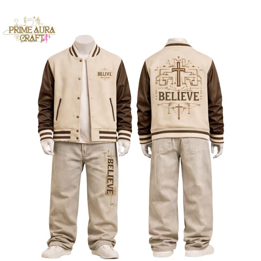 Believe Faith Varsity Jacket & Matching Denim Pants Set | Full ...